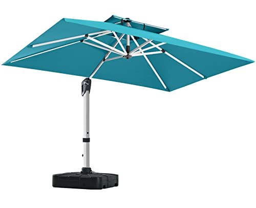 ABCCANOPY 10x13ft Patio Umbrella - Large Windproof Cantilever Umbrella with 360-degree Rotation,Outdoor Offset Rectangle Umbrella for Backyard Garden Deck Pool, Turquoise