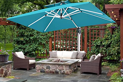 ABCCANOPY 10x13ft Patio Umbrella - Large Windproof Cantilever Umbrella with 360-degree Rotation,Outdoor Offset Rectangle Umbrella for Backyard Garden Deck Pool, Turquoise