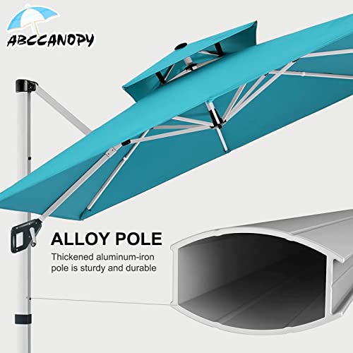 ABCCANOPY 10x13ft Patio Umbrella - Large Windproof Cantilever Umbrella with 360-degree Rotation,Outdoor Offset Rectangle Umbrella for Backyard Garden Deck Pool, Turquoise