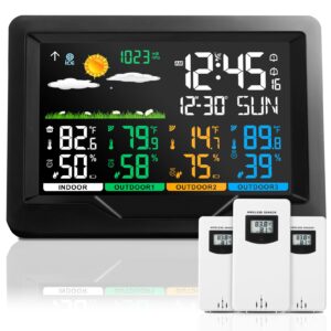 weather stations wireless indoor outdoor thermometers, color display digital atomic clocks with indoor outdoor temperature, weather thermometers with multiple sensors and adjustable backlight