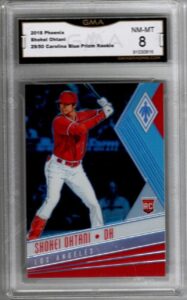 2018 panini phoenix carolina blue prizm #20 shohei ohtani rc rookie 29/50 graded gma 8 (nm-mt) mlb baseball trading card los angeles angels