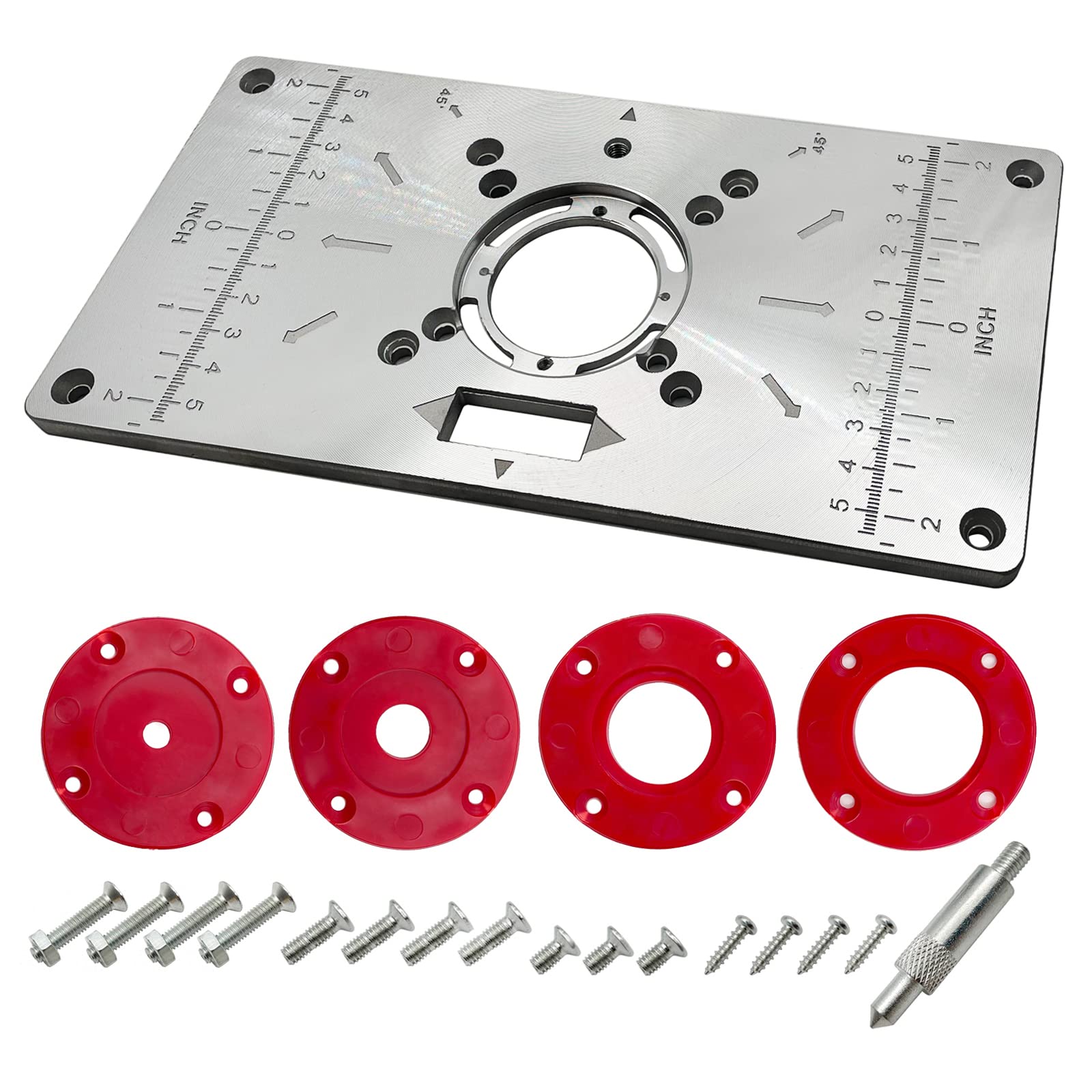 QYQRQF Router Table Insert Plate, Aluminum Router Plate for Woodworking Table Top Insert Mounting Plate Wood Tools Trimming Milling Machine with Accessories (Red)