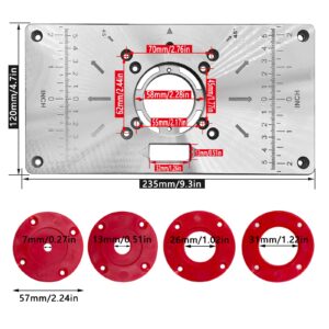 QYQRQF Router Table Insert Plate, Aluminum Router Plate for Woodworking Table Top Insert Mounting Plate Wood Tools Trimming Milling Machine with Accessories (Red)