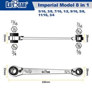 LABEAR - SAE 8 in 1 Speed wrench, 8 in 1 Double End Reversible Combination Wrench, Ratcheting Wrench, 5/16",3/8",7/16",1/2",9/16",5/8",11/16",3/4"