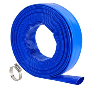 2" x 50 ft pool backwash hose blue heavy duty reinforced pvc lay flat water discharge hose for swimming pool filter pump,with 1 clamp