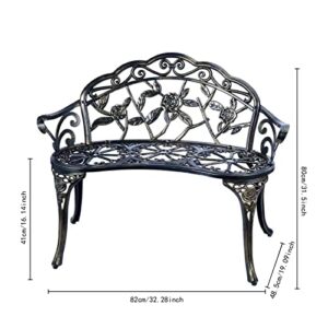 JARDIN DE CENTENNIAL Patio Garden Bench Metal Park Bench Cast Aluminum Outdoor Furniture with Floral Rose for Patio,Park,Lawn,Yard (Copper)