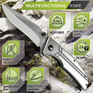 Bundle of 2 Items- Black Pocket Knife - Serrated Sharp 3,5" Blade Folding Knives - Folding Knife - Good for Camping Indoor and Outdoor Activities - Best Gift Idea