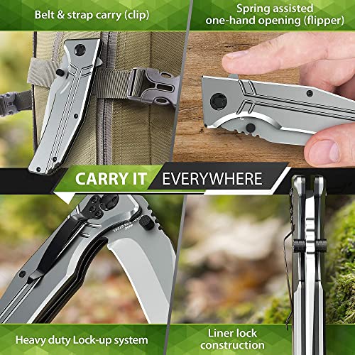 Bundle of 2 Items- Black Pocket Knife - Serrated Sharp 3,5" Blade Folding Knives - Folding Knife - Good for Camping Indoor and Outdoor Activities - Best Gift Idea