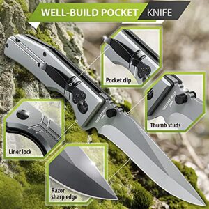 Bundle of 2 Items- Black Pocket Knife - Serrated Sharp 3,5" Blade Folding Knives - Folding Knife - Good for Camping Indoor and Outdoor Activities - Best Gift Idea