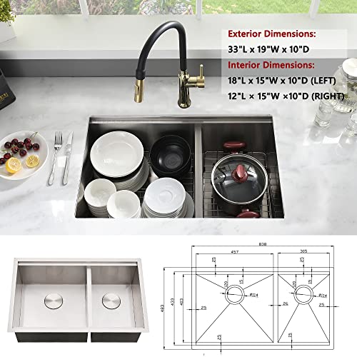 33 Inch Underomount Workstation Ledge Kitchen Sink - Abironl 33 Inch Undermount Kitchen sink 16 Gauge Ledge Workstation Stainless Steel 60/40 Double Bowl Undermount Kitchen Sink