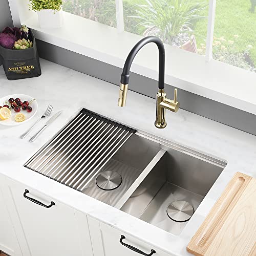 33 Inch Underomount Workstation Ledge Kitchen Sink - Abironl 33 Inch Undermount Kitchen sink 16 Gauge Ledge Workstation Stainless Steel 60/40 Double Bowl Undermount Kitchen Sink