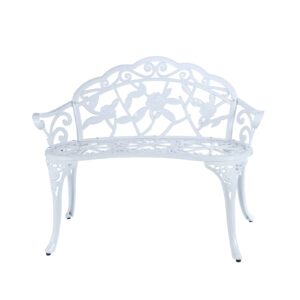 jardin de centennial patio garden bench metal park bench cast aluminum outdoor furniture with floral rose for patio,park,lawn,yard (white)