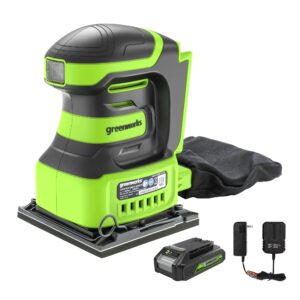 greenworks 24v cordless 1/4 quarter sheet sander with 2ah battery and charger