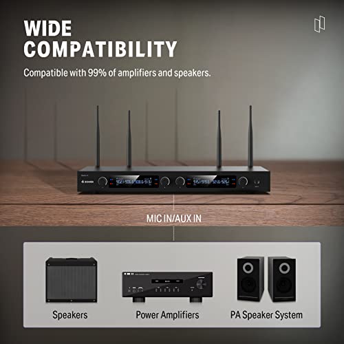 Donner Wireless Microphone System, UHF Wireless Microphone Set with 4 Handheld Dynamic Microphones, Adjustable Frequency, 328 ft Long Range, Perfect for Party/Wedding/Speech/Church/Stage/Karaoke/DJ