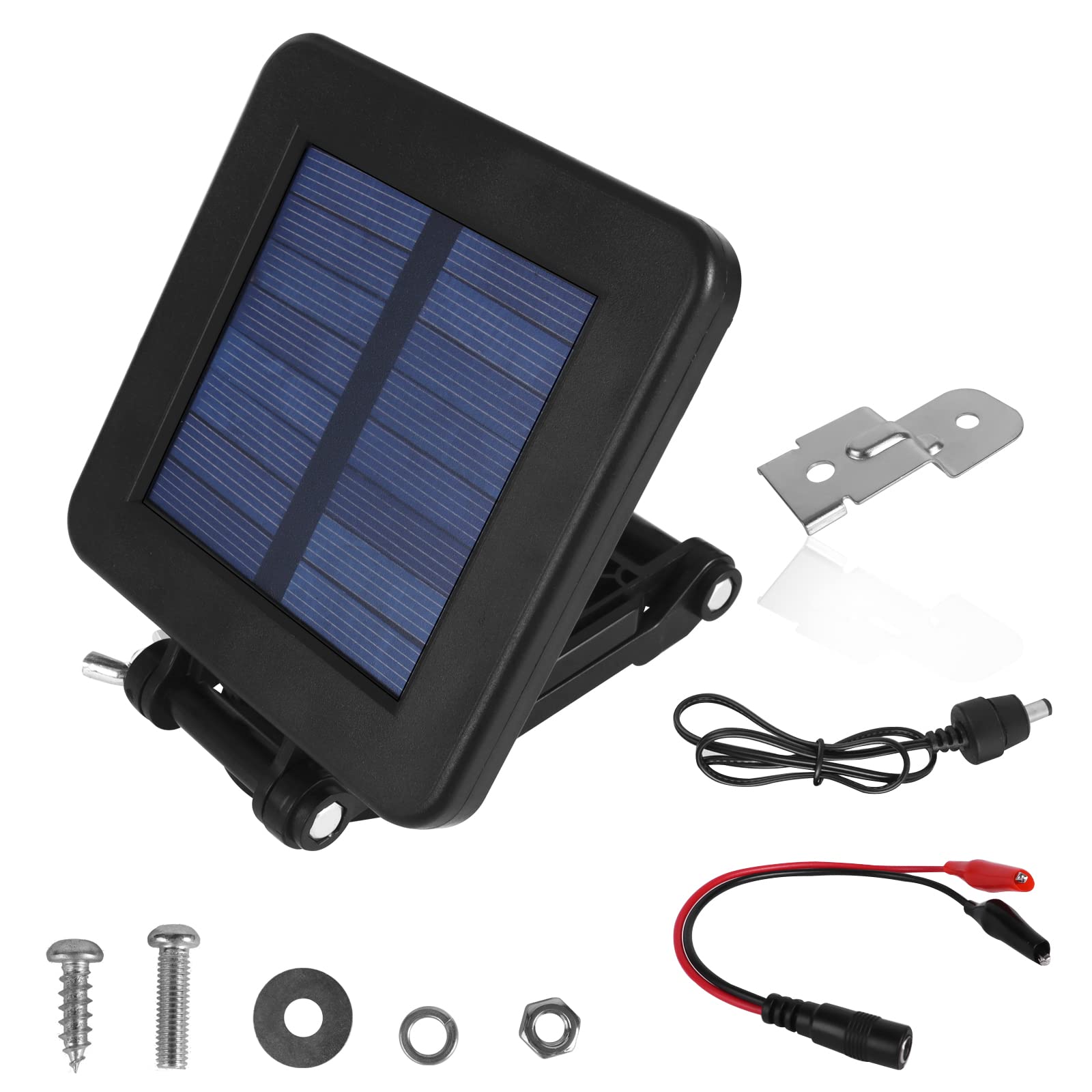 folwerpk 6-Volt Solar Panel for Deer Feeder with an Adjustable Mounting Bracket and Alligator Clips - Waterproof Solar Power Charger Compatible with 6V Game Feeder Timer and Rechargeable Batteries