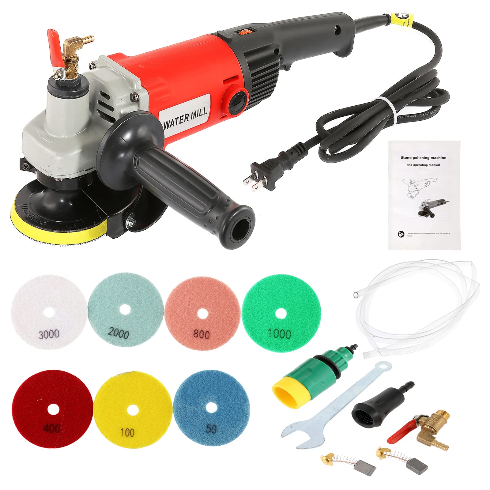 IRONWALLS 1400W Wet Polisher Grinder, 110V 4” Variable Speed Grinder Polisher Machine, Wet Stone Polisher with 7PCS Diamond Polishing Pads for Tile, Marble, Granite, Concrete, Cement Floor Polishing