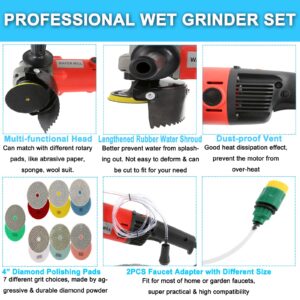 IRONWALLS 1400W Wet Polisher Grinder, 110V 4” Variable Speed Grinder Polisher Machine, Wet Stone Polisher with 7PCS Diamond Polishing Pads for Tile, Marble, Granite, Concrete, Cement Floor Polishing