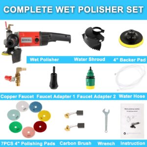 IRONWALLS 1400W Wet Polisher Grinder, 110V 4” Variable Speed Grinder Polisher Machine, Wet Stone Polisher with 7PCS Diamond Polishing Pads for Tile, Marble, Granite, Concrete, Cement Floor Polishing