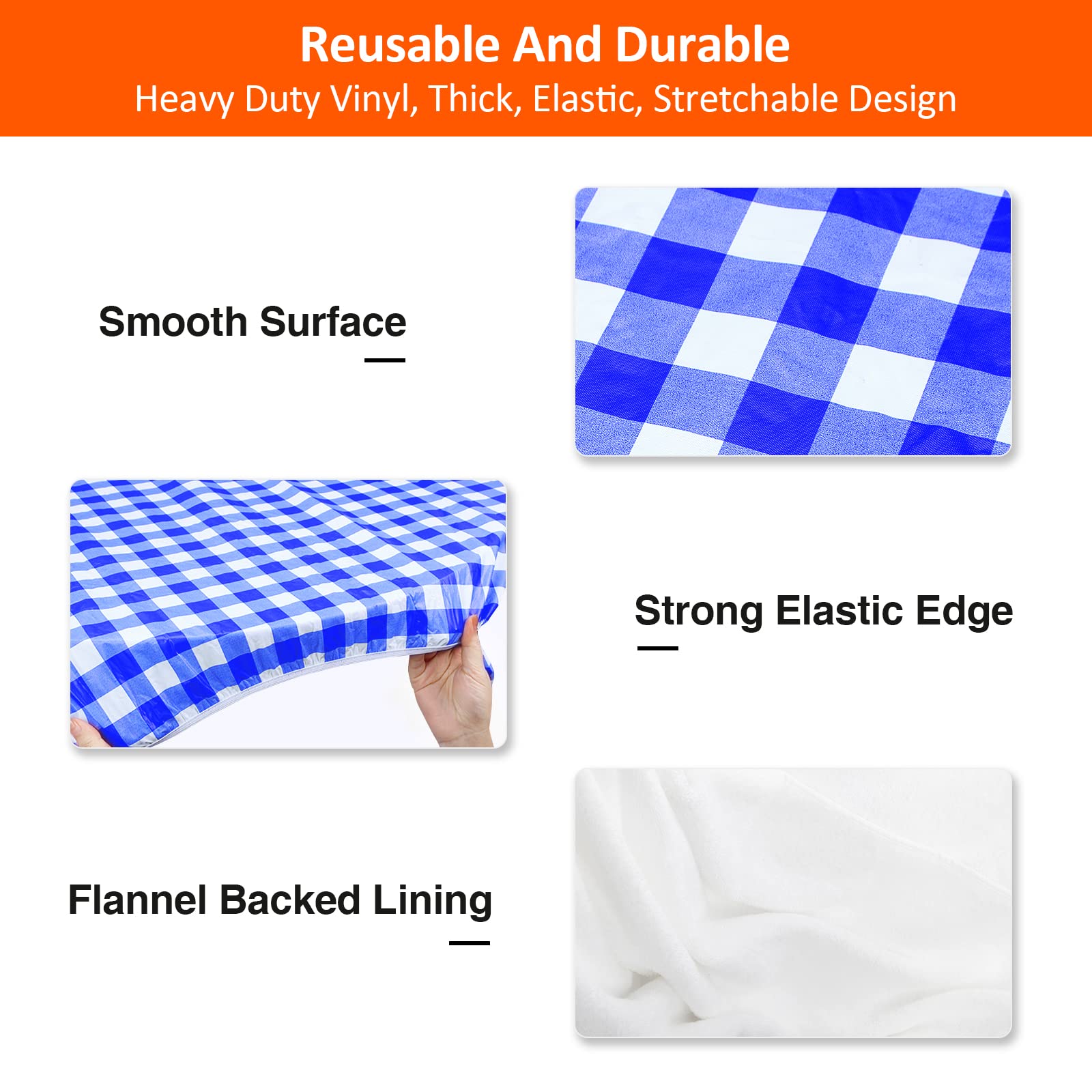 KENOBEE 8ft Picnic Table and Bench Fitted Tablecloth Cover, 96"x30" Flannel Backing Elastic Edge Waterproof Wipeable Plastic Cover Vinyl Tablecloth for Home Goods Indoor Outdoor Patio, Blue-White