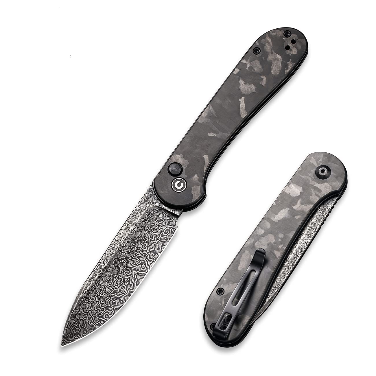 CIVIVI Odium Damascus Blade Bundled Button Lock Elementum, Great EDC Knife Companion