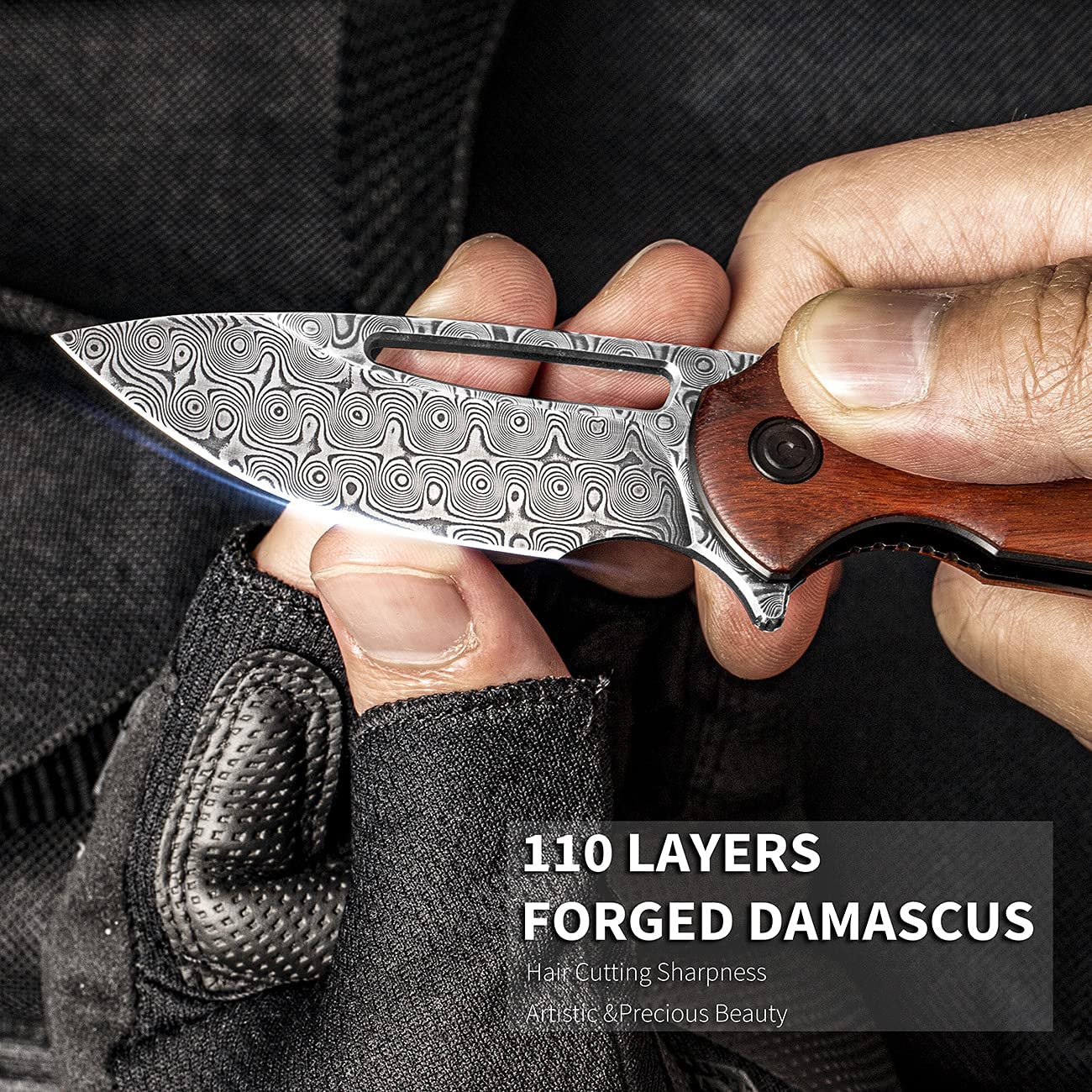 CIVIVI Odium Damascus Blade Bundled Button Lock Elementum, Great EDC Knife Companion