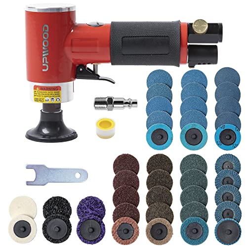 Pneumatic Mini Orbital Sander Grinder Polisher Kit, 2 inch Air Right Angle Surface Prep Tool with 41pcs Roll Lock Discs