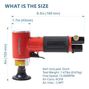 Pneumatic Mini Orbital Sander Grinder Polisher Kit, 2 inch Air Right Angle Surface Prep Tool with 41pcs Roll Lock Discs