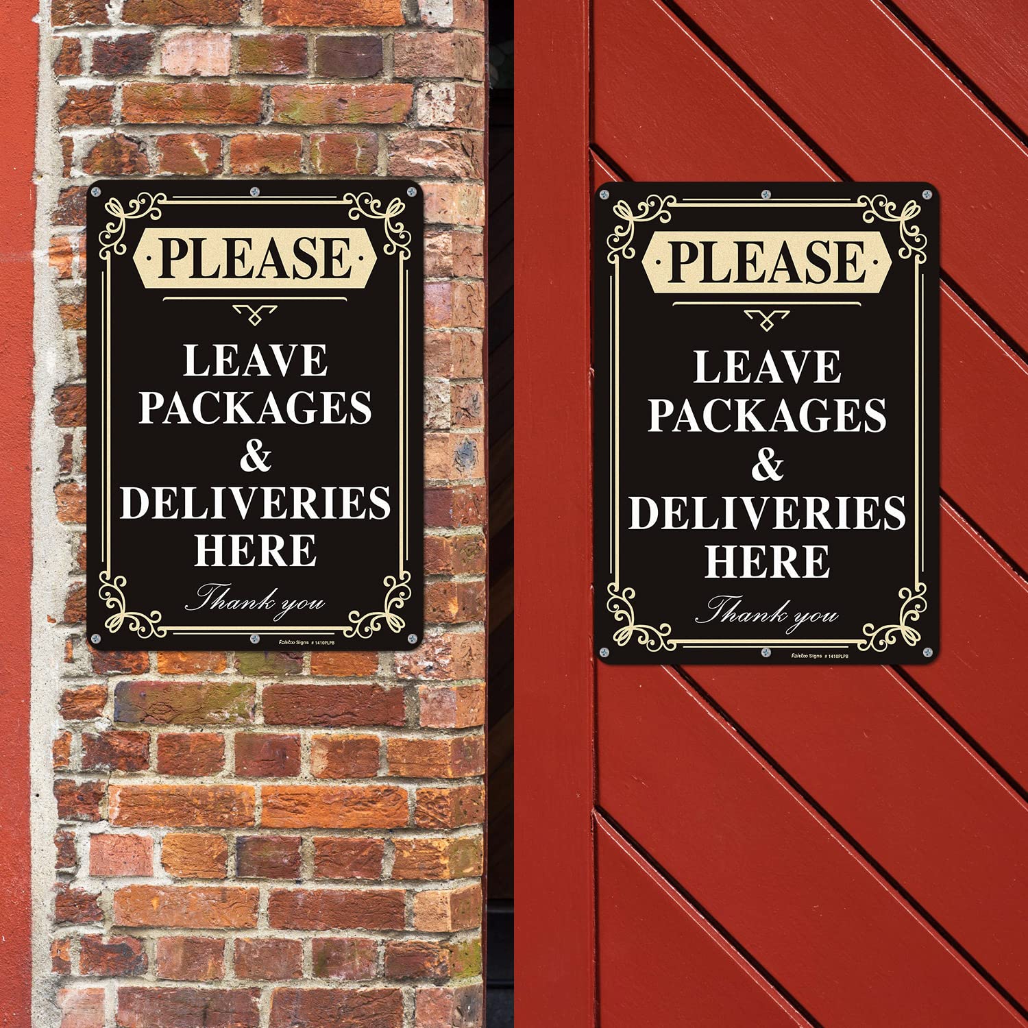 Faittoo Please Leave Packages and Deliveries Here Sign, 14 x 10 Inch Reflective Aluminum Sign, UV Protected and Weatherproof, Durable Ink, Easy to Install and Read, Indoor/ Outdoors Use