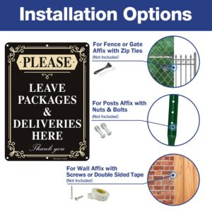 Faittoo Please Leave Packages and Deliveries Here Sign, 14 x 10 Inch Reflective Aluminum Sign, UV Protected and Weatherproof, Durable Ink, Easy to Install and Read, Indoor/ Outdoors Use