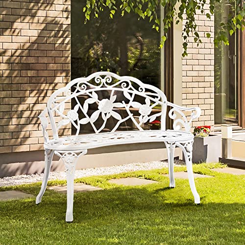 Yaheetech Patio Garden Bench Park Bench Outdoor Benches, Aluminium Patio Yard Bench for Outdoor Porch, Lawn, Balcony, Backyard