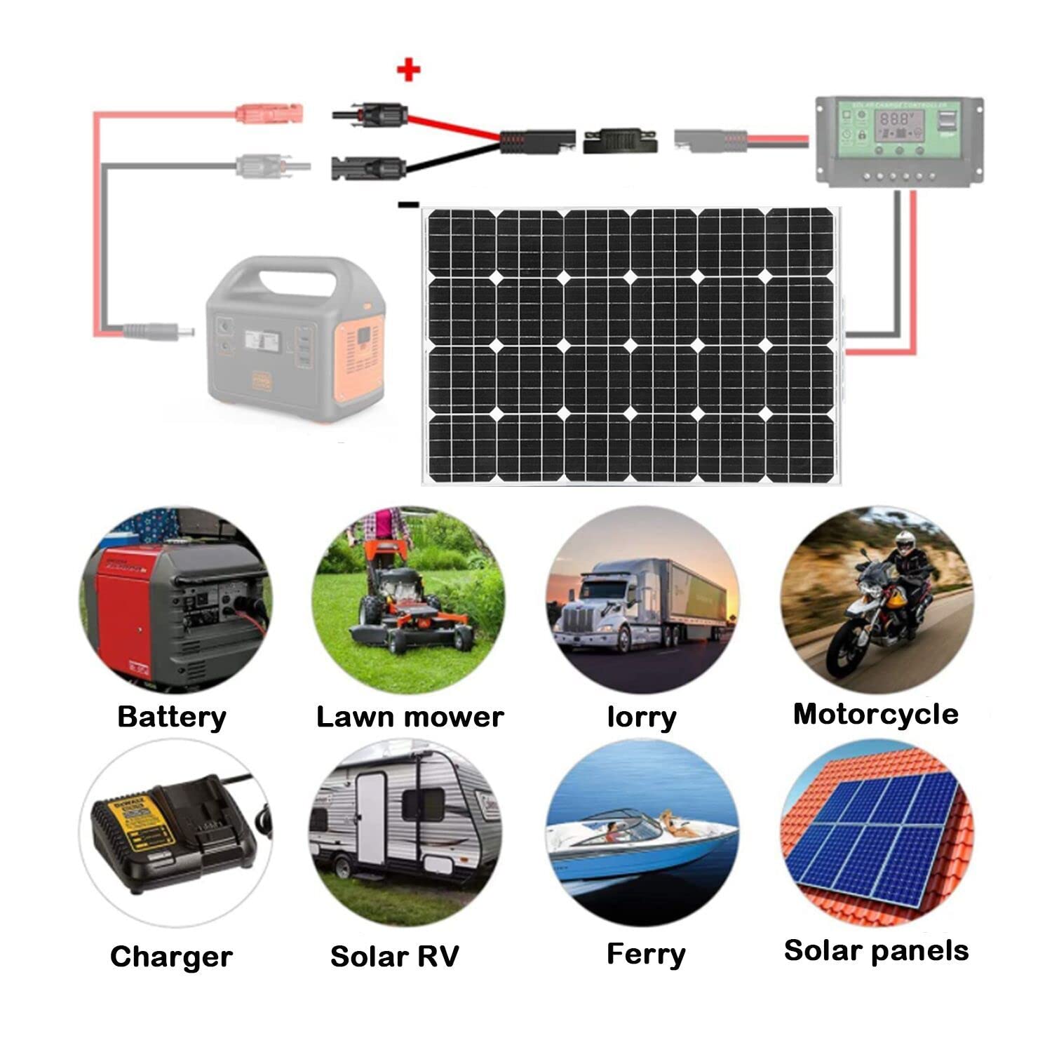 OUYFBO Solar Panel Connector to SAE Extension Cable 10AWG SAE to Male & Female Adapter 10AWG Cable with SAE Conector for Solar Panels Battery Charger Kit