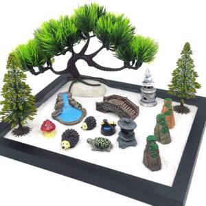 Trasfit 19 Pieces Zen Garden Accessories Kit, Office Desktop Mini Zen Gifts - Meditation Rock Sand/Fairy Garden Accessories or Micro Landscape Decoration Plant Pots Bonsai Craft Decor