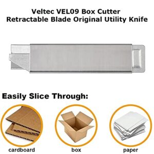 Veltec Standard Box Cutter Retractable Blade Original Utility Knife, for Boxes, Papers, Cardboards, Packages, Tape, Metal Body (Pack of 12)