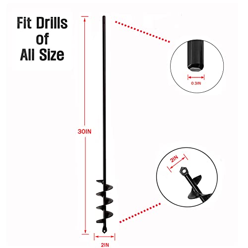 Extended Garden Auger Spiral Drill Bit 2”x30”, Spiral Hole Drill Planter， - No Need to Squat for Garden Planting Bulb & Bedding Plant Augers, Hole Digging Planting Tool for 3/8" Hex Drive Drill