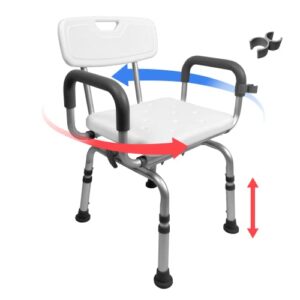 jachee swivel shower chair for bathtub, rotating shower chair for inside shower, pivoting shower chair with arms and back, height adjustable bath chair shower chair for seniors with shower head holder