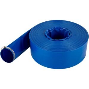 VEVOR Discharge Hose, 3" x 105', PVC Lay Flat Hose, Heavy Duty Backwash Drain Hose with Clamps, Weather-proof & Burst-proof, Ideal for Swimming Pool & Water Transfer, Blue