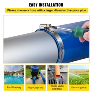 VEVOR Discharge Hose, 3" x 105', PVC Lay Flat Hose, Heavy Duty Backwash Drain Hose with Clamps, Weather-proof & Burst-proof, Ideal for Swimming Pool & Water Transfer, Blue