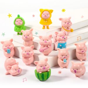 13 pieces cute pink piggy miniature figurines pig cake toppers mini resin pig figurines toys garden miniature moss landscape diy terrarium crafts for garden decoration, home party supplies