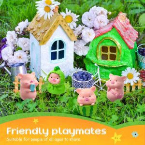 13 Pieces Cute Pink Piggy Miniature Figurines Pig Cake Toppers Mini Resin Pig Figurines Toys Garden Miniature Moss Landscape DIY Terrarium Crafts for Garden Decoration, Home Party Supplies