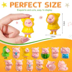 13 Pieces Cute Pink Piggy Miniature Figurines Pig Cake Toppers Mini Resin Pig Figurines Toys Garden Miniature Moss Landscape DIY Terrarium Crafts for Garden Decoration, Home Party Supplies