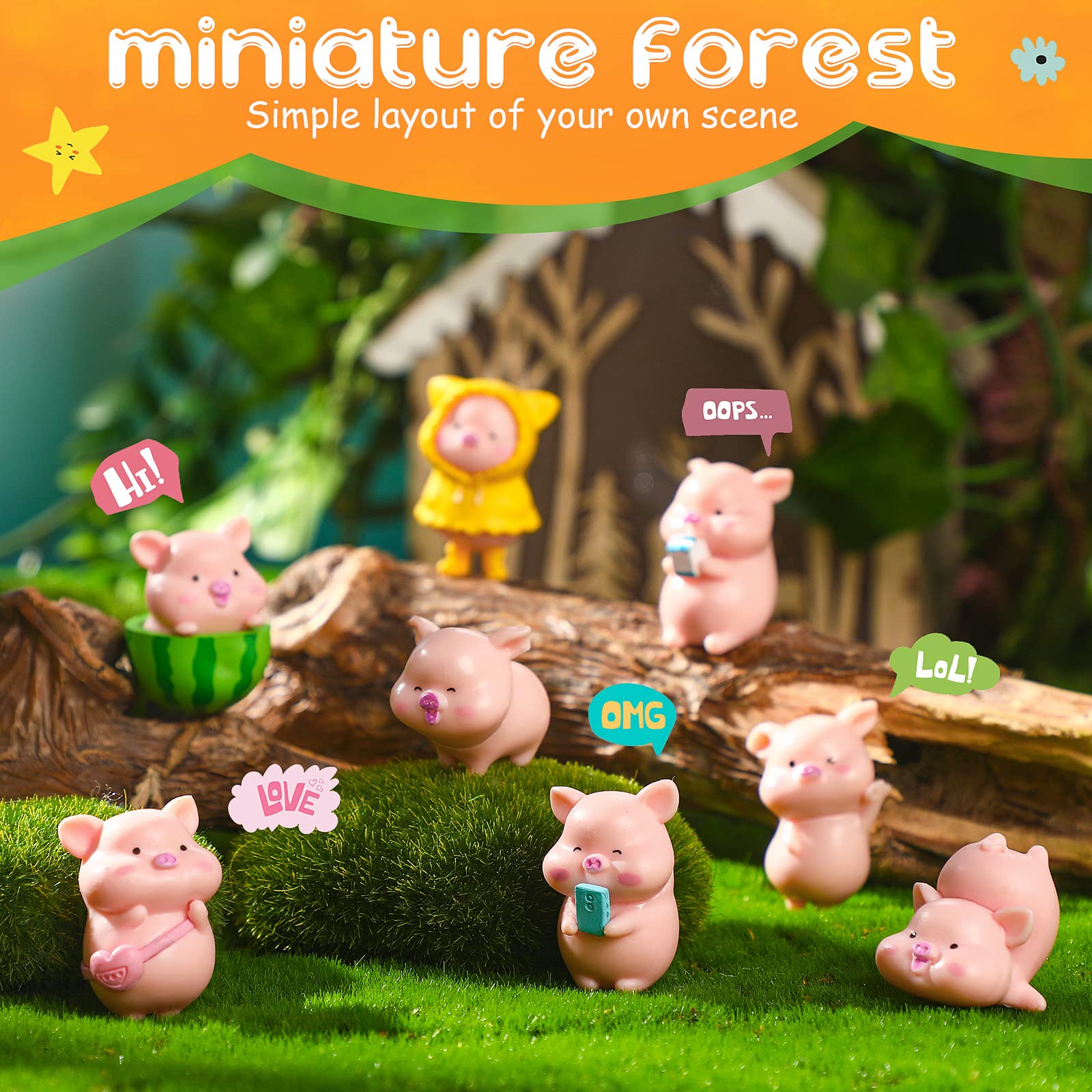 13 Pieces Cute Pink Piggy Miniature Figurines Pig Cake Toppers Mini Resin Pig Figurines Toys Garden Miniature Moss Landscape DIY Terrarium Crafts for Garden Decoration, Home Party Supplies