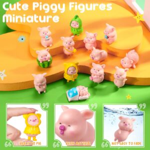 13 Pieces Cute Pink Piggy Miniature Figurines Pig Cake Toppers Mini Resin Pig Figurines Toys Garden Miniature Moss Landscape DIY Terrarium Crafts for Garden Decoration, Home Party Supplies