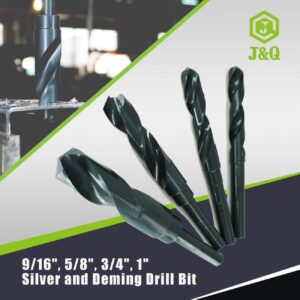 J&Q 1" Silver and Deming Drill Bit, 3 PCS HSS Reduced Shank Drill Bits, 3-Flat 1/2” Shank, Black Oxide Finish Large Drill Bits for Steel, Copper, Aluminum, 135 Degrees Split Point