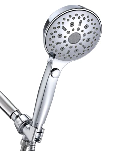 CTBOM 4.8" High Pressure Shower Head, 12 Spray Mode Handheld High Flow Rain Shower Head Anti-clog Nozzles with 60" Stainless Steel Hose and Adjustable Bracket, Detachable and Hydro jet 2.5GPM Chrome