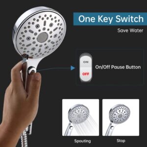 CTBOM 4.8" High Pressure Shower Head, 12 Spray Mode Handheld High Flow Rain Shower Head Anti-clog Nozzles with 60" Stainless Steel Hose and Adjustable Bracket, Detachable and Hydro jet 2.5GPM Chrome