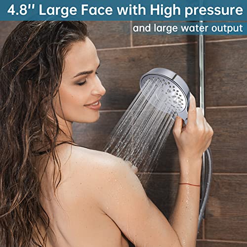 CTBOM 4.8" High Pressure Shower Head, 12 Spray Mode Handheld High Flow Rain Shower Head Anti-clog Nozzles with 60" Stainless Steel Hose and Adjustable Bracket, Detachable and Hydro jet 2.5GPM Chrome