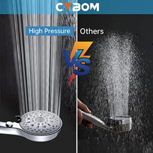 CTBOM 4.8" High Pressure Shower Head, 12 Spray Mode Handheld High Flow Rain Shower Head Anti-clog Nozzles with 60" Stainless Steel Hose and Adjustable Bracket, Detachable and Hydro jet 2.5GPM Chrome