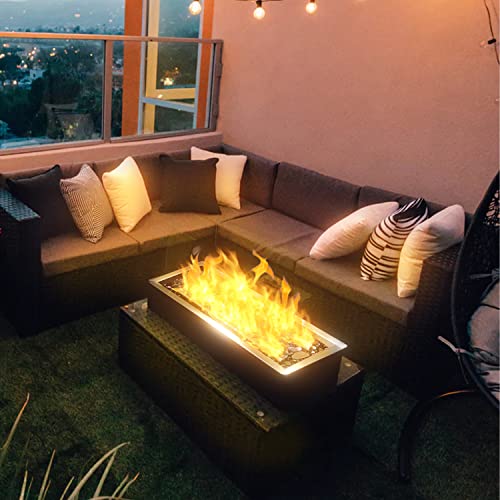 CLLVGOKD 24“ x 8" Rectangular Fire Pit Burner Stainless Steel Drop-in Fire Pit Pan with H Burner Propane/Natural Gas Fire Pit Kit DIY for Living Rooms, Backyards, Pools and Lounges