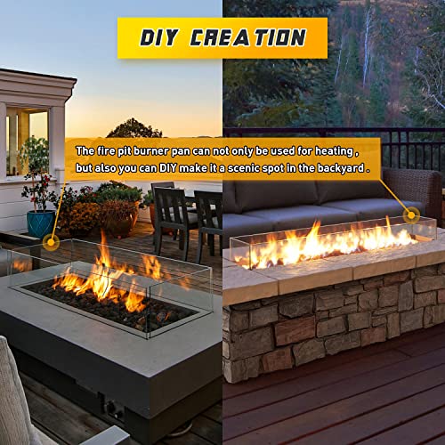 CLLVGOKD 24“ x 8" Rectangular Fire Pit Burner Stainless Steel Drop-in Fire Pit Pan with H Burner Propane/Natural Gas Fire Pit Kit DIY for Living Rooms, Backyards, Pools and Lounges