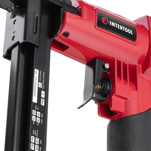 INTERTOOL Pneumatic 21 Gauge 8016 Upholstery Furniture Staple Gun, Air-Powered Fine Wire Woodworking Stapler, Metal Body with Case, 1/2-inch Wide Crown, 5/32-inch up to 5/8-inch Staples PT08-1610